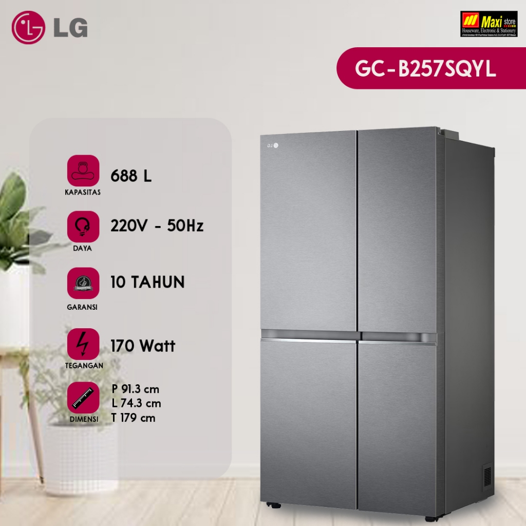 Jual LG GC-B257SQYL Kulkas Side-by-Side [688 L] Smart Inverter UltraSleek | Shopee Indonesia