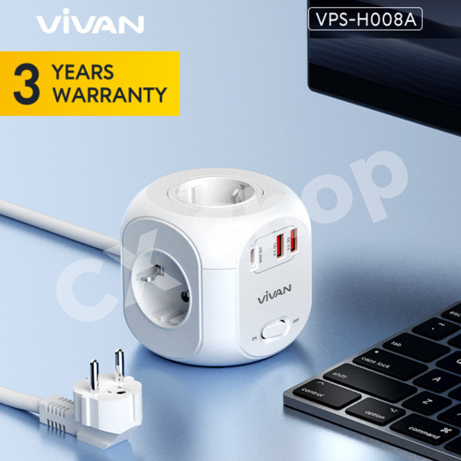 Jual Vivan VPS-H008A Stop Kontak 7in1 Cube Socket 4 Lubang USB A USB C ...