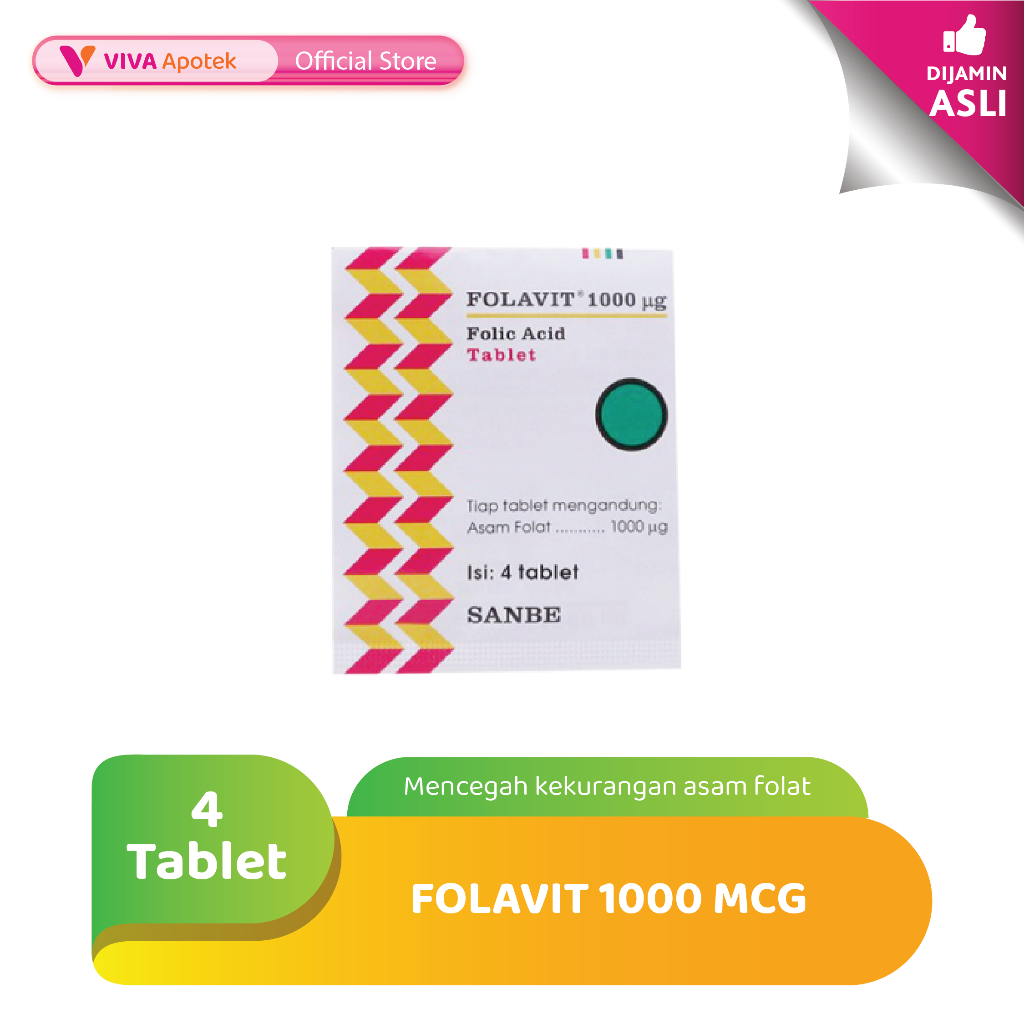 Jual Folavit 1000 mcg Mencegah Kekurangan Asam Folat (4 Tablet ...