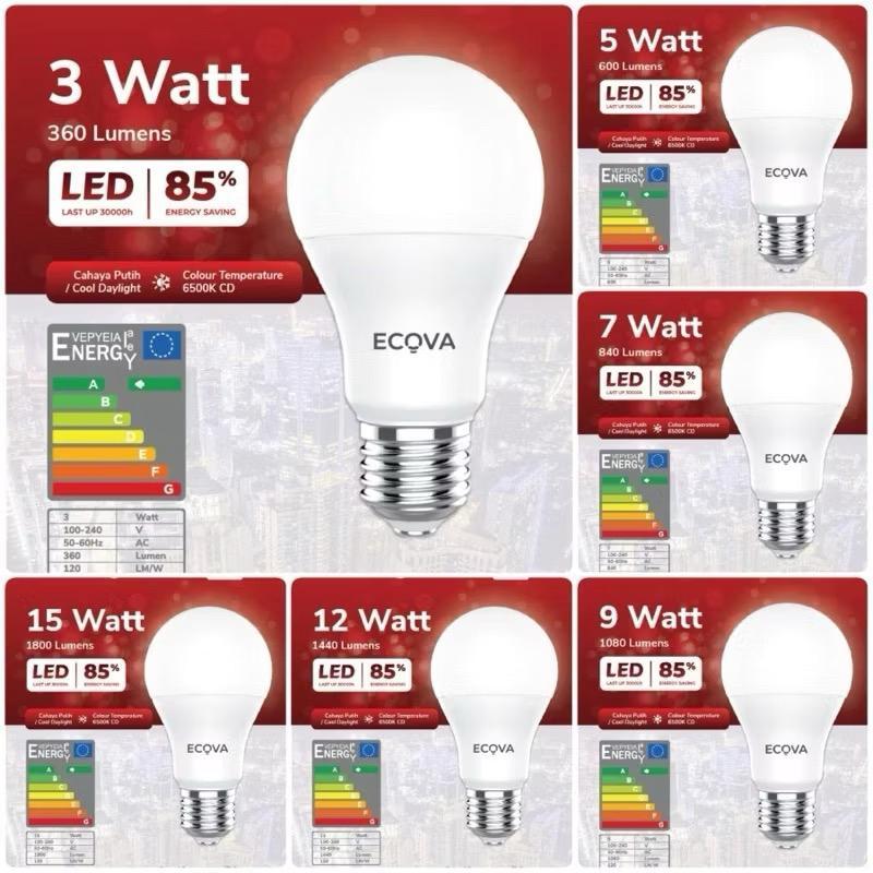 Jual ECOVA - Lampu Bohlam LED A Bulb Series 3W / 5W / 7W / 9W / 12W / 15W / 18W / 21W E27 220V ...
