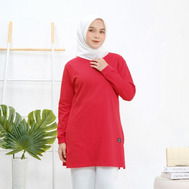 Jual YIAHZAA Baju Kaos Tunik Polos Wanita Lengan Panjang Warna Merah ...