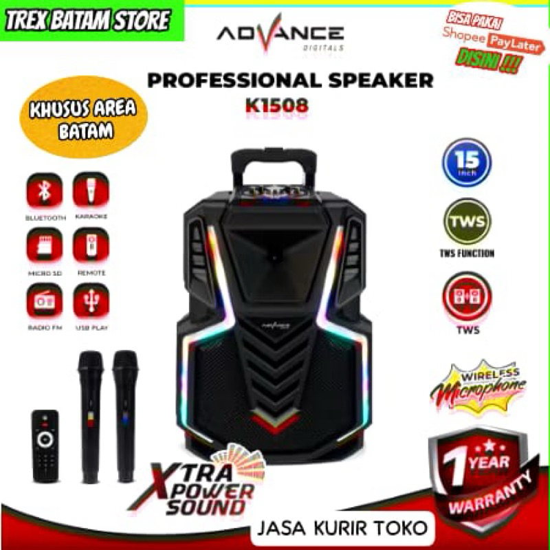 Jual SPEAKER BLUETOOTH PORTABLE ADVANCE K1508 KARAOKE FREE 2 MIC ...
