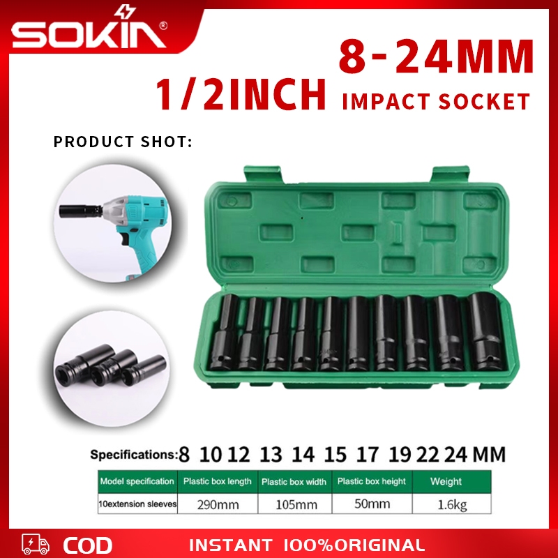 Jual SOKIN 10Pcs Mata Socket 1/2‘’ 8-24mm Impact Socket/Kunci shock ...