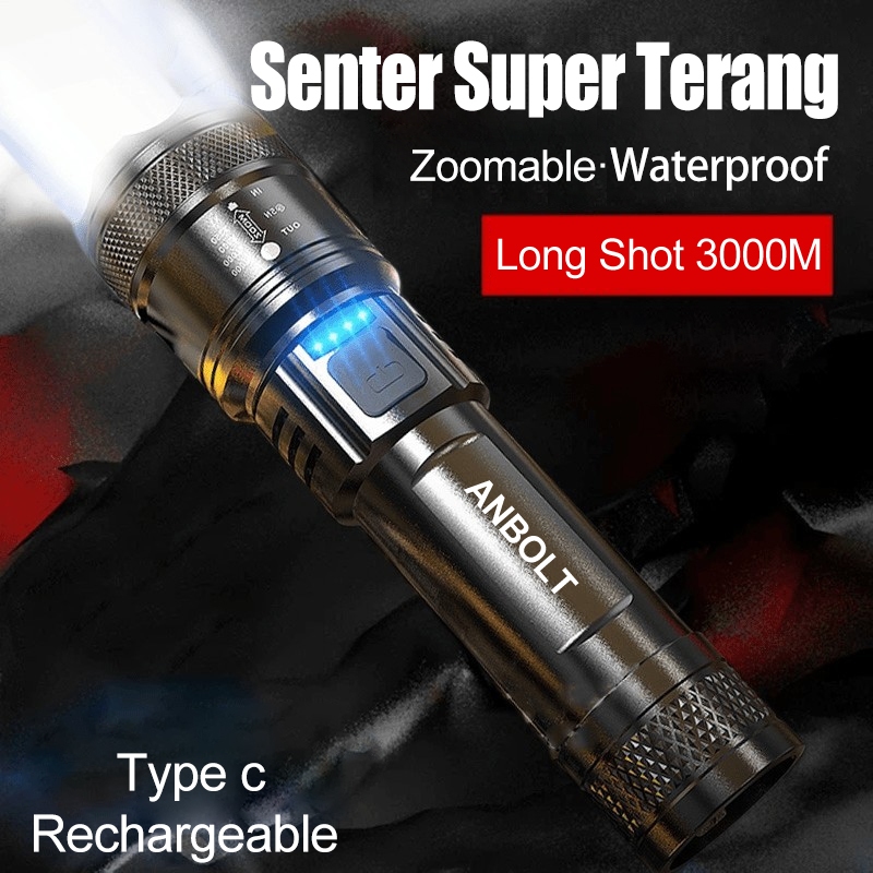 Jual 【Ready stock】Anbolt Senter LED Super Terang 10000 Lumens Jarak Jauh Ringan Tahan Air IPX4 ...