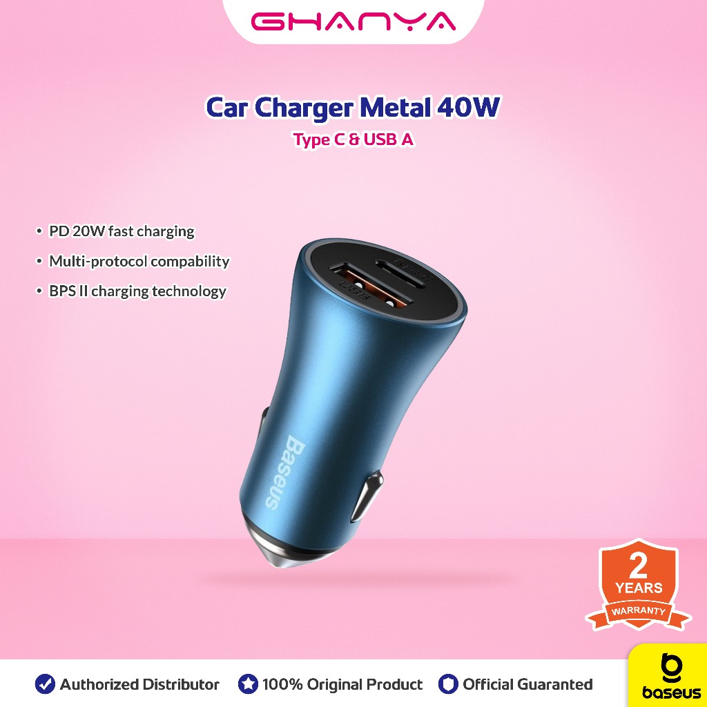 Jual Baseus Car Charger Mobil Golden Contactor Pro 40W 3A USB Type C ...