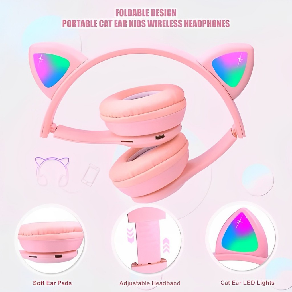 Jual Headphone Bluetooth Model Telinga Kucing LED Wireless Stereo Bass ...