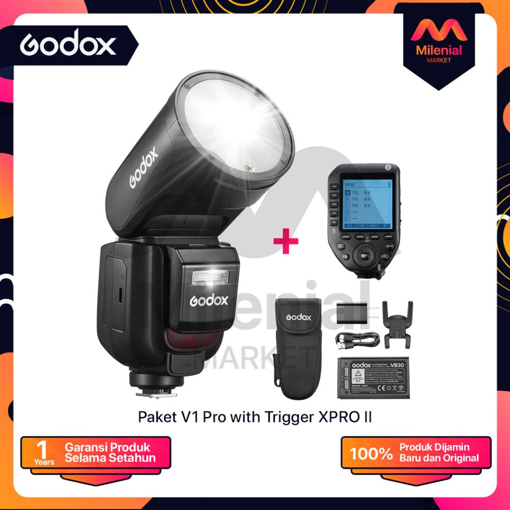 Jual Paket Flash Godox V1Pro V1 Pro with Trigger XPRO II | Shopee Indonesia