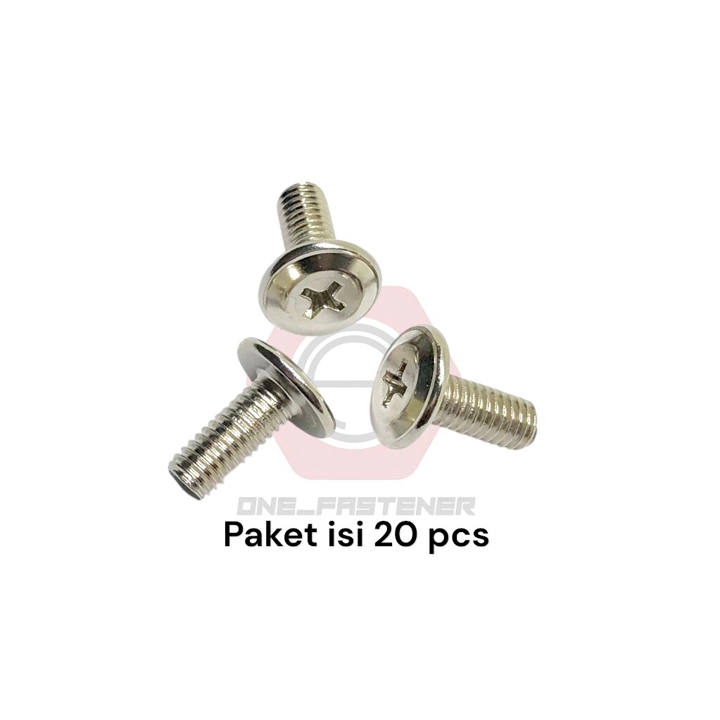 Jual 20 pcs Baut Kaca Helm Rachet M6x14 Nekel obeng kembang 6x14 1.7cm kunci 10 Ph2 ink | Shopee ...