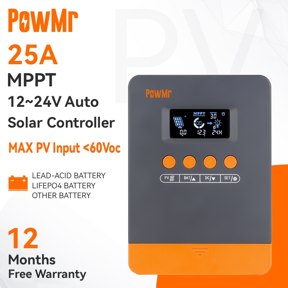 Jual PowMr 25A MPPT Solar Charger Controller 12V 24V Dengan Blacklight LCD Regulator Max PV ...