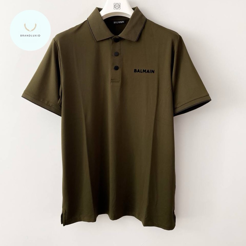 Jual Balmain Logo Polo Shirt in Green Khaki & Navy (Reg Fit) | Shopee ...