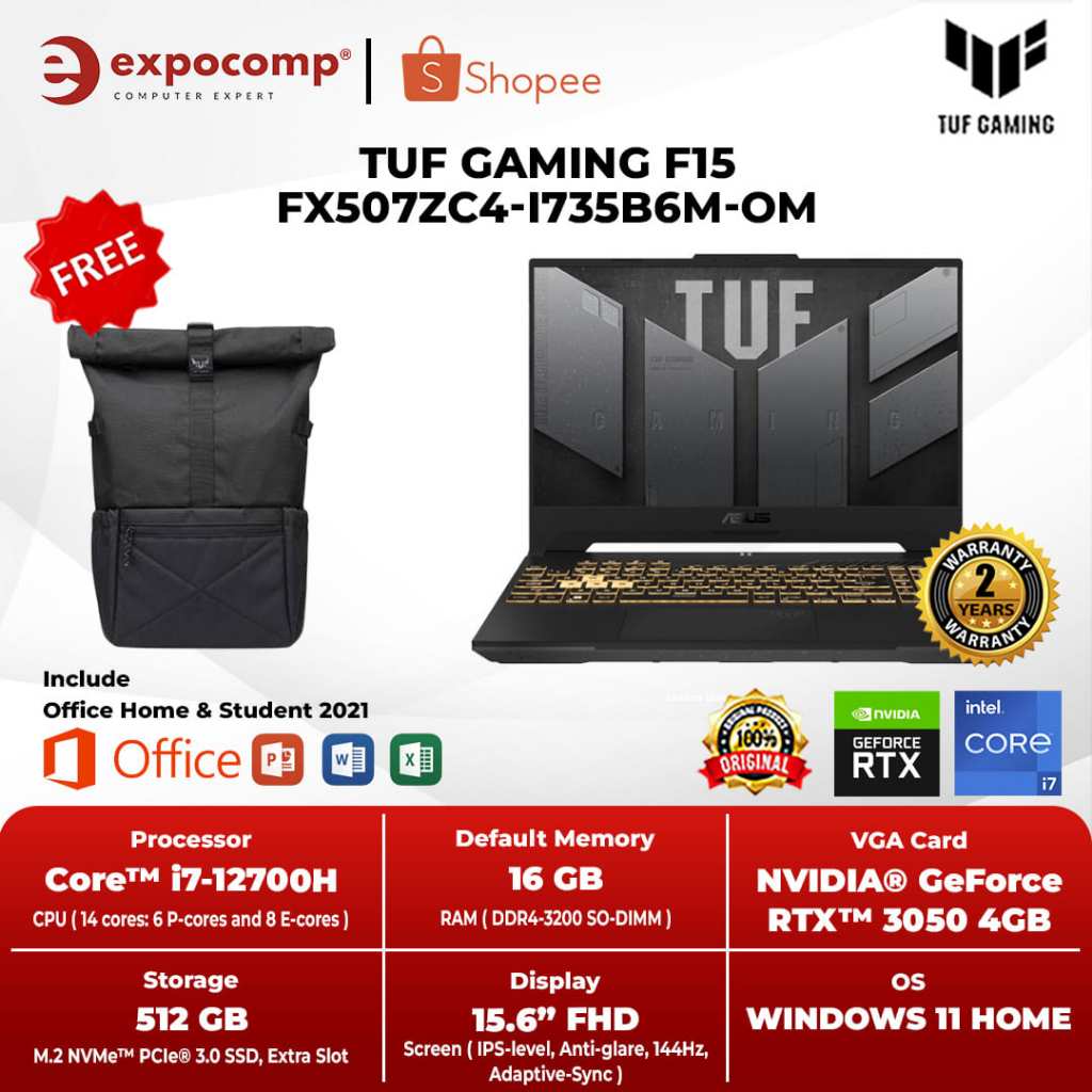 Jual ASUS TUF GAMING F15 FX507ZC4-I735B6M-OM GREY CORE i7-12500H ...