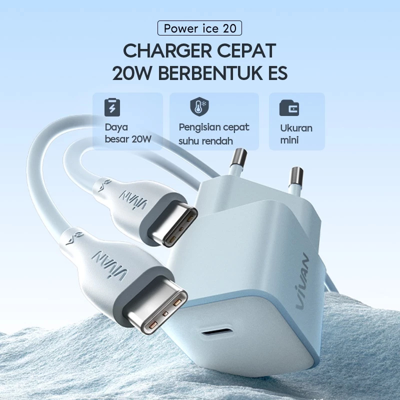 Jual VIVAN POWER ICE 20 MINI CHARGER PORT TYPE-C INCLUDE KABEL TYPE-C TO TYPE-C 20W 3A PD QC 3.0 ...