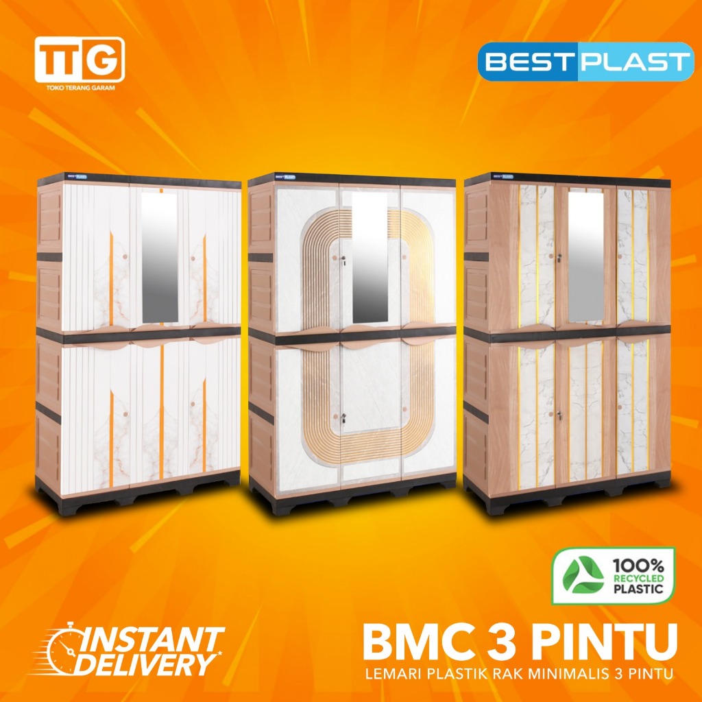 Jual BESTPLAST Lemari Pakaian Plastik 3 Pintu Murah Dengan Cermin & Rak ...