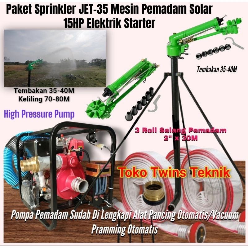 Jual Paket Sprinkler Jet-35 Selang 90M Mesin Pemadam Solar Elektrik ...
