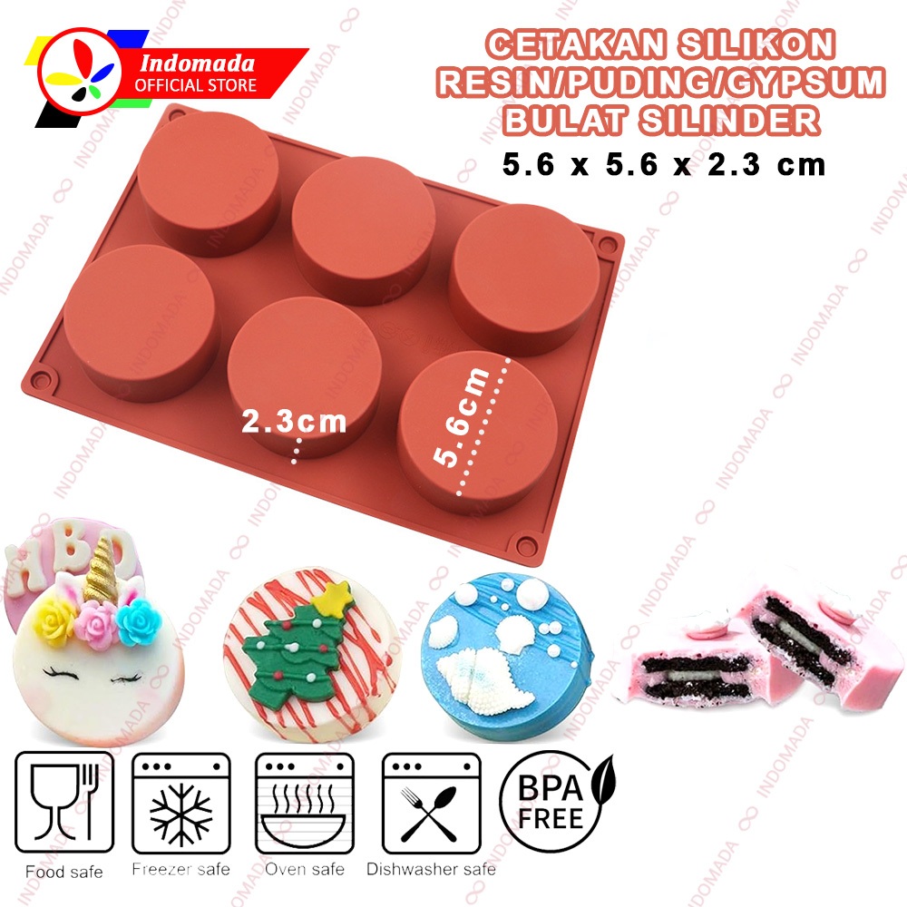Jual Indomada Cetakan Silikon 6 Bulat Bundar Silinder Besar 5.6 x 2.3 ...