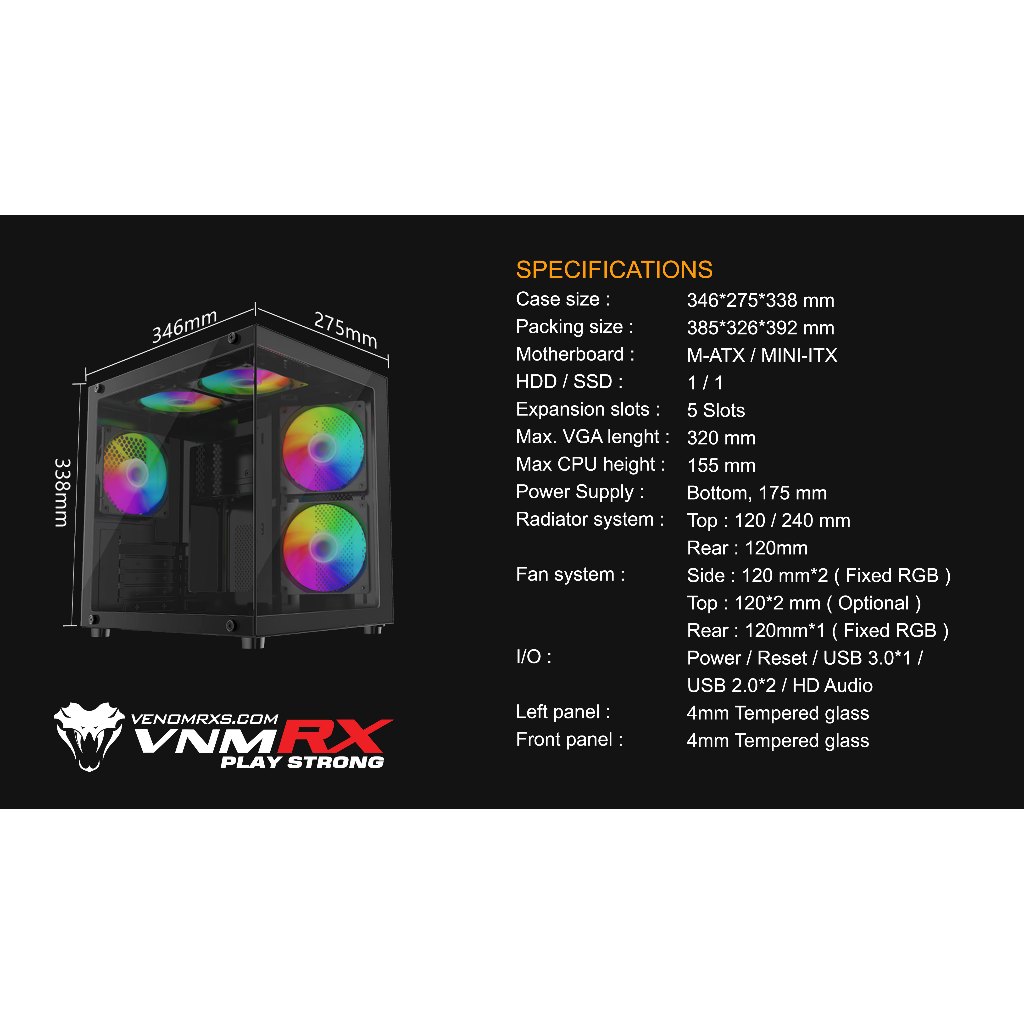 Jual Casing Venomrx Radahn microATX Gaming Case Free 3FAN RGB Hitam ...