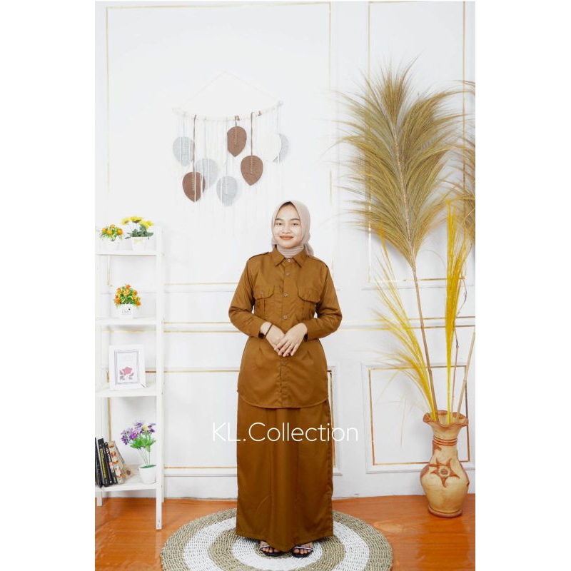 Jual Seragam PDH khaki tua pns wanita Baju pemda wanita seragam pns wanita Saku Dada seragam ...