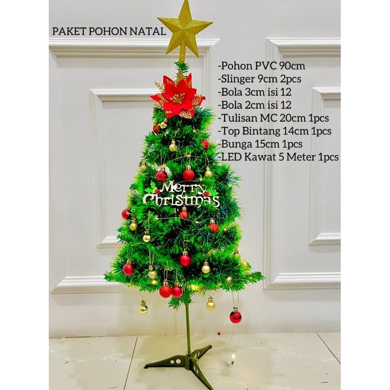 Jual PAKET POHON NATAL PVS PLUS BOLA BINTANG BUNGA SLINGER CHRISTMAS ...