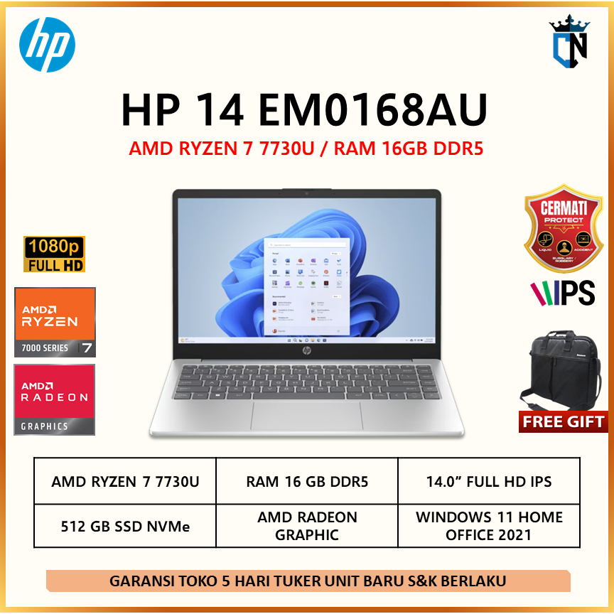 Jual HP 14 AMD Ryzen 7-7730U 16GB 512GB Radeon 610M W11 OHS 14" FHD IPS ...