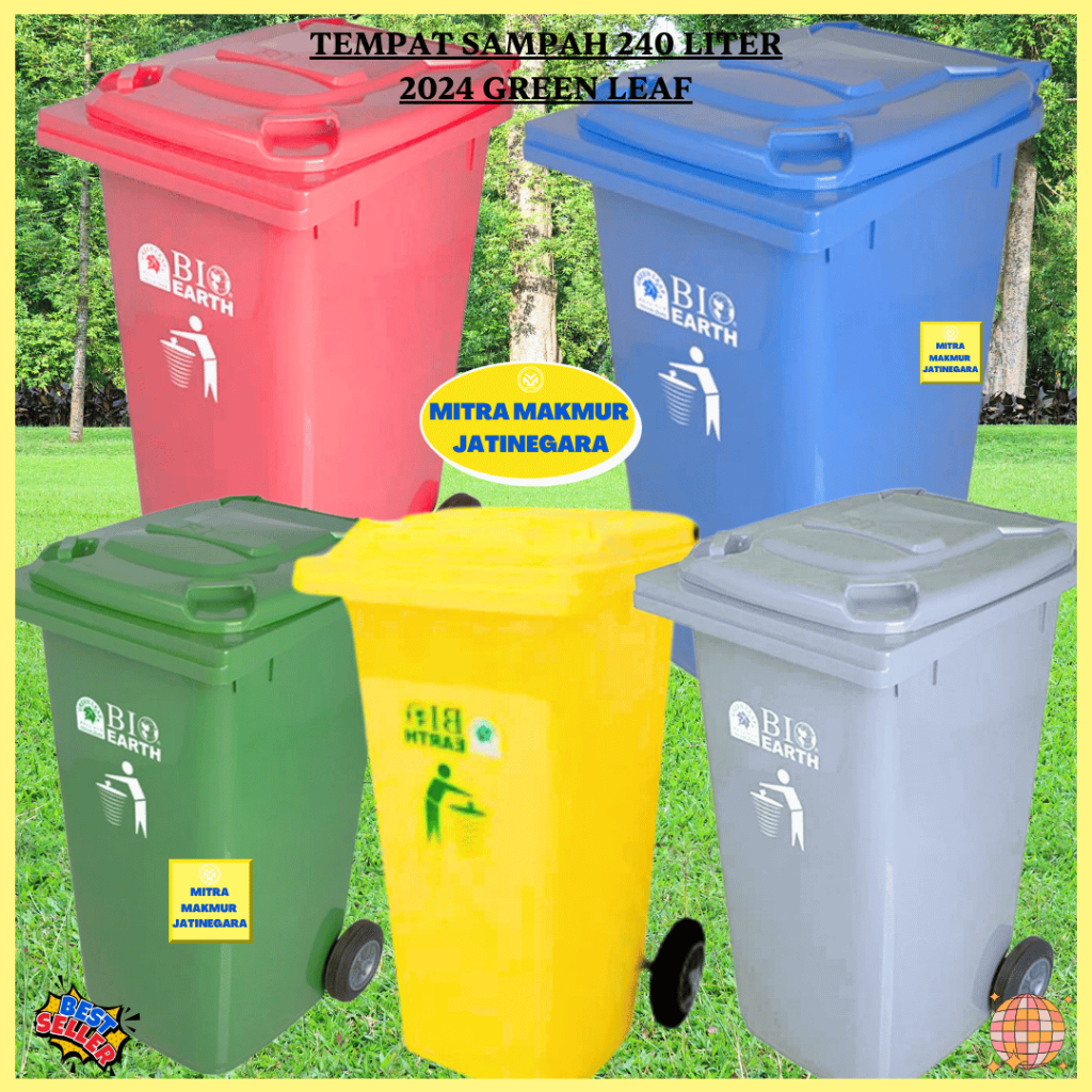 Jual TEMPAT SAMPAH RODA PLASTIK 100 120 240 LITER TONG SAMPAH RODA BIO DUSTBIN GREEN LEAF ...