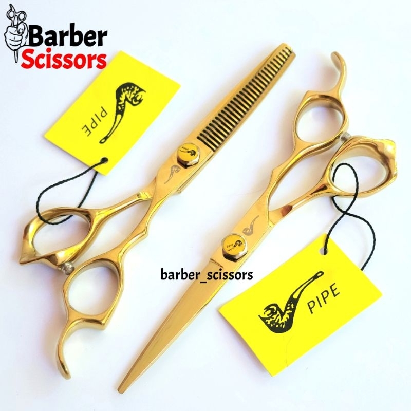 Jual Gunting Rambut Pipe Texture Gold Japan 440C Barber Scissors ...