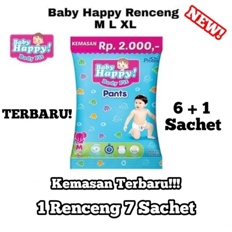 Jual Baby Happy Rencengan Isi 6+1 Pcs Kemasan Baru 7 Sachet Size Ukuran ...