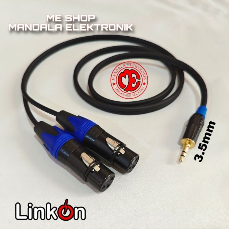 Jual kabel jack audio aux 3,5mm stereo to 2 jack xlr female kabel linkon original - 50Cm ...