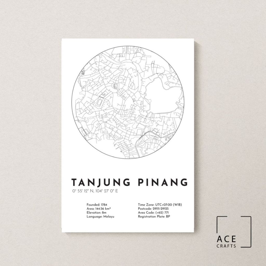 Jual Tanjung Pinang Riau Indonesia City Map hiasan dinding poster kota ...