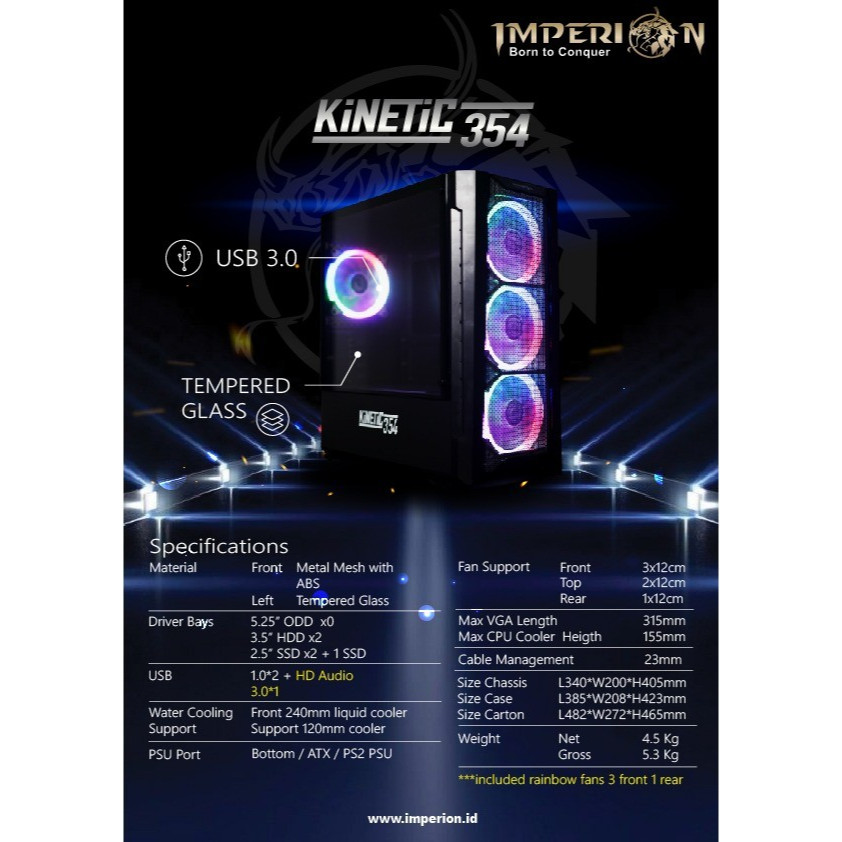 Jual Imperion Casing Gaming Kinetic 354 ( include 4 Fan RGB ) | Shopee Indonesia
