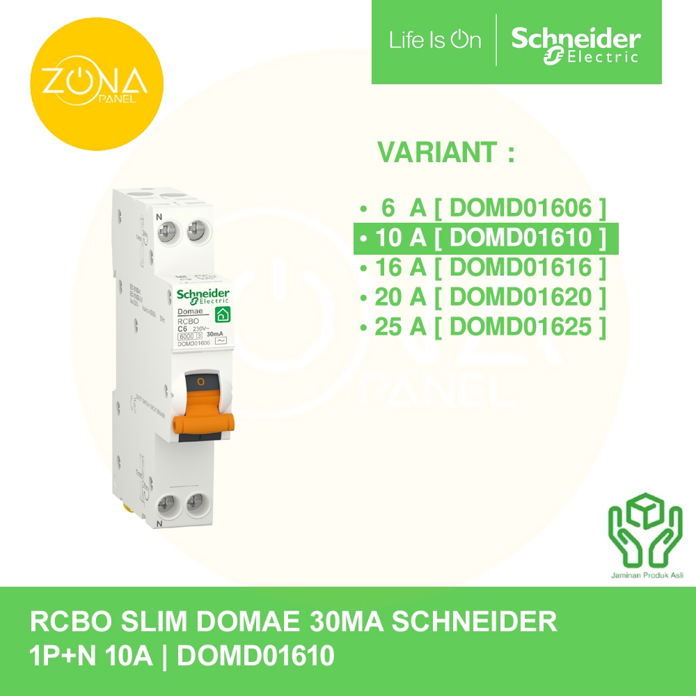 Jual RCBO NEW DOMAE SLIM SCHNEIDER 1P+N 30MA 10A 6KA DOMD01610 | Shopee Indonesia