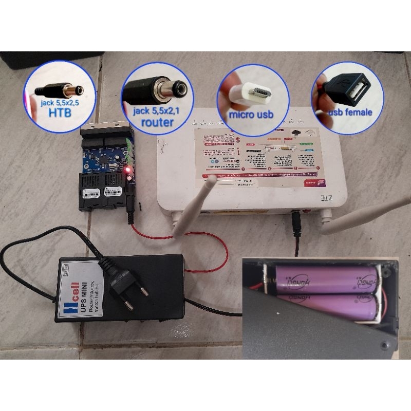 Jual ups mini plus batrai include adaptor out 5v, 9v, 12v untuk cctv,router,media converter htb ...
