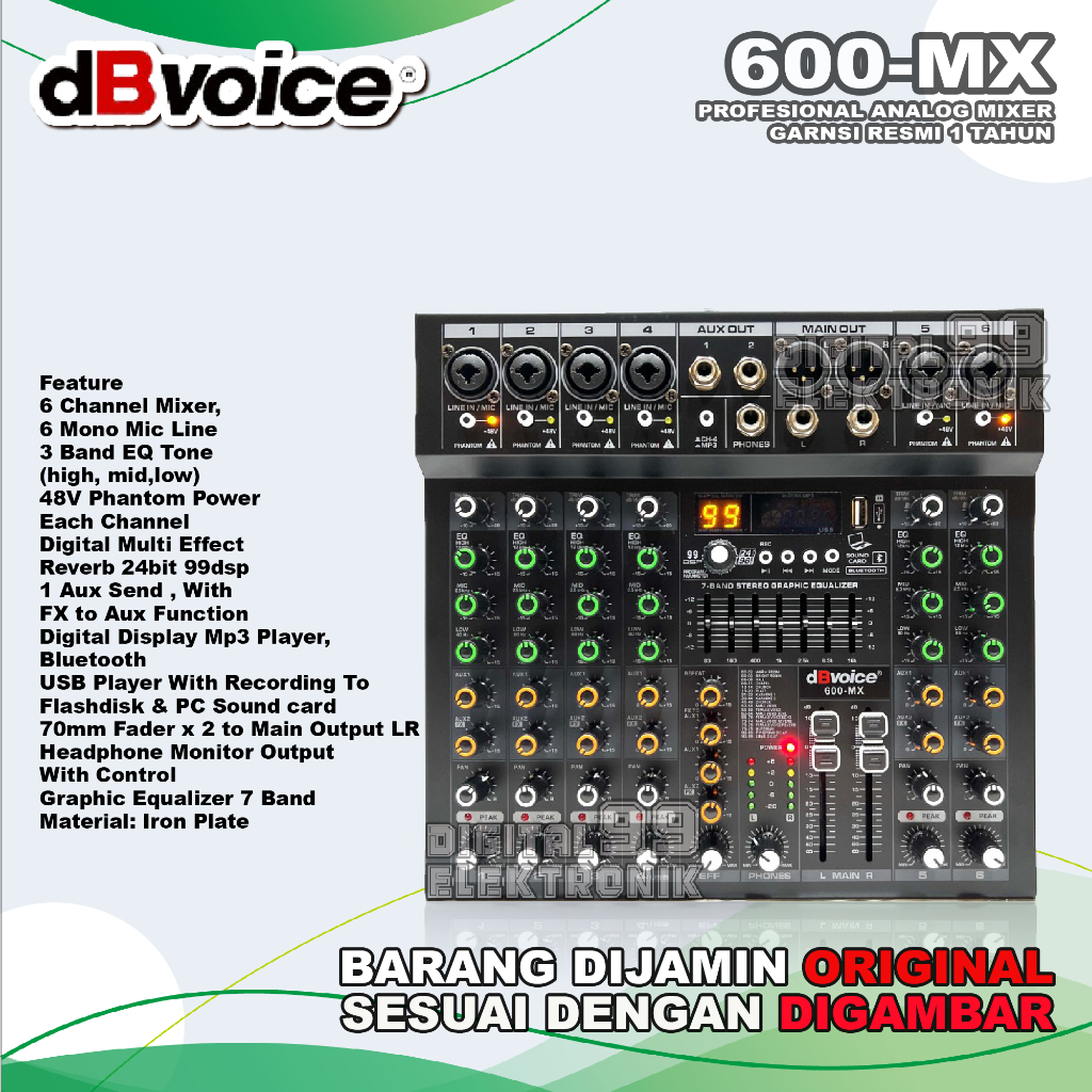 Jual Mixer Audio 6 Channel DB VOICE 600MX | 600 MX | 600-MX Original ...