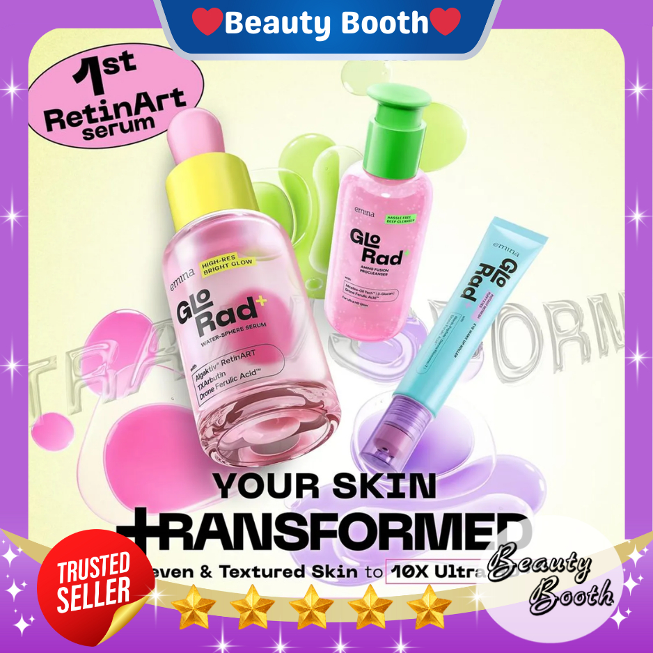 Jual EMINA Glo Rad+ SERIES Cleanser 100ml | Serum 20ml | Eye Wake Up ...