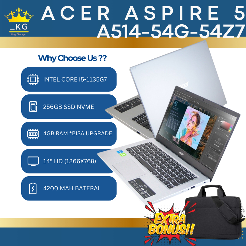 Jual LAPTOP GAMING ACER ASPIRE 5 A514-54G-54Z7 VGA NVIDIA GEFORCE 2GB INTEL i5-1135G7 SSD 256GB ...