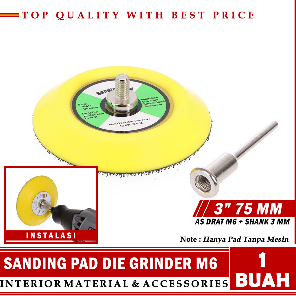 Jual Sanding Backing Pad Velcro Mini Die Grinder M6 3 Inch 75 mm Plus ...