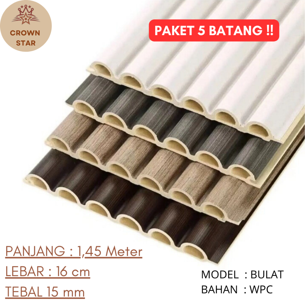 Jual Crown Star - (Paket 5 Batang) WPC Wall Panel 3D Model Bulat 145cm x 16cm x 15mm Premium ...
