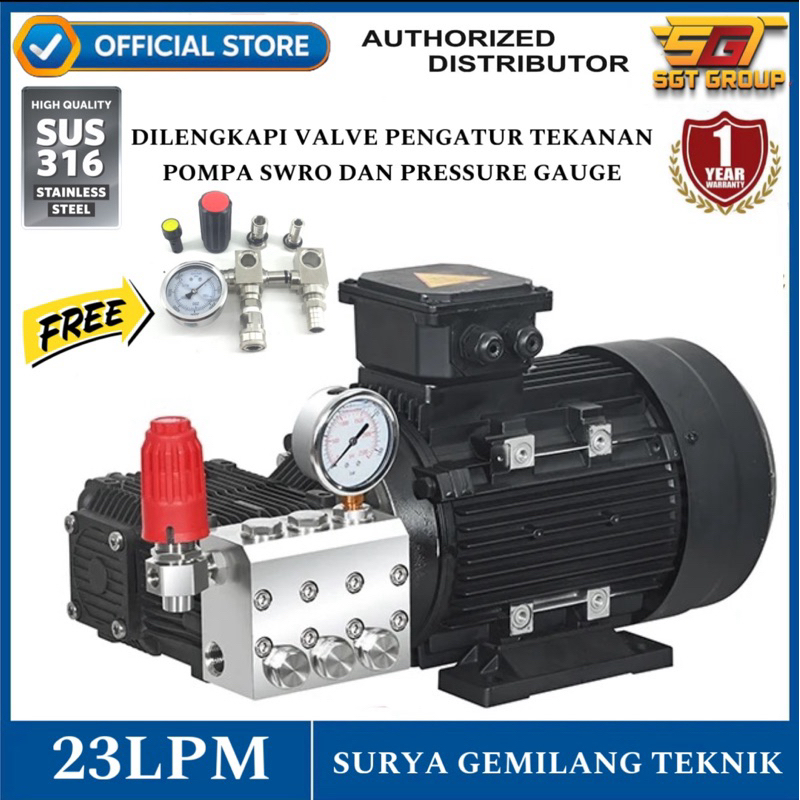 Jual POMPA PLUNGER SWRO 23LPM 100BAR HIGH PRESSURE SEA WATER POMPA ...