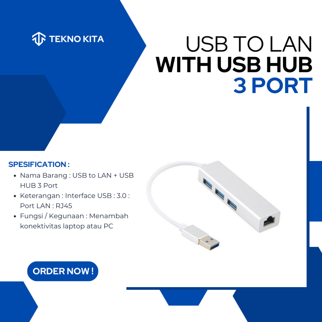 Jual USB To Lan 3.0 With USB Hub 3 Port - Converter USB To Lan ...