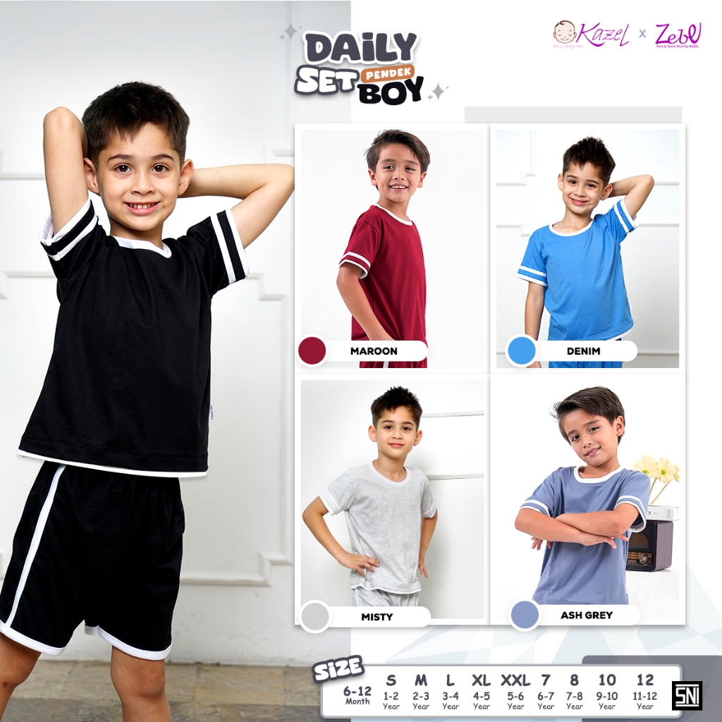Jual Kazel x Zebe Daily Set Pendek Boy (1Stel) 6Bulan-11Tahun | Shopee Indonesia