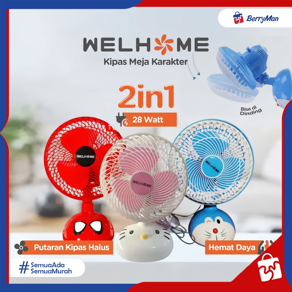 Jual WELHOME KIPAS ANGIN MEJA KARAKTER WH-601D 10 Inch 28W Cartoon Desk Wall Fan | Shopee Indonesia