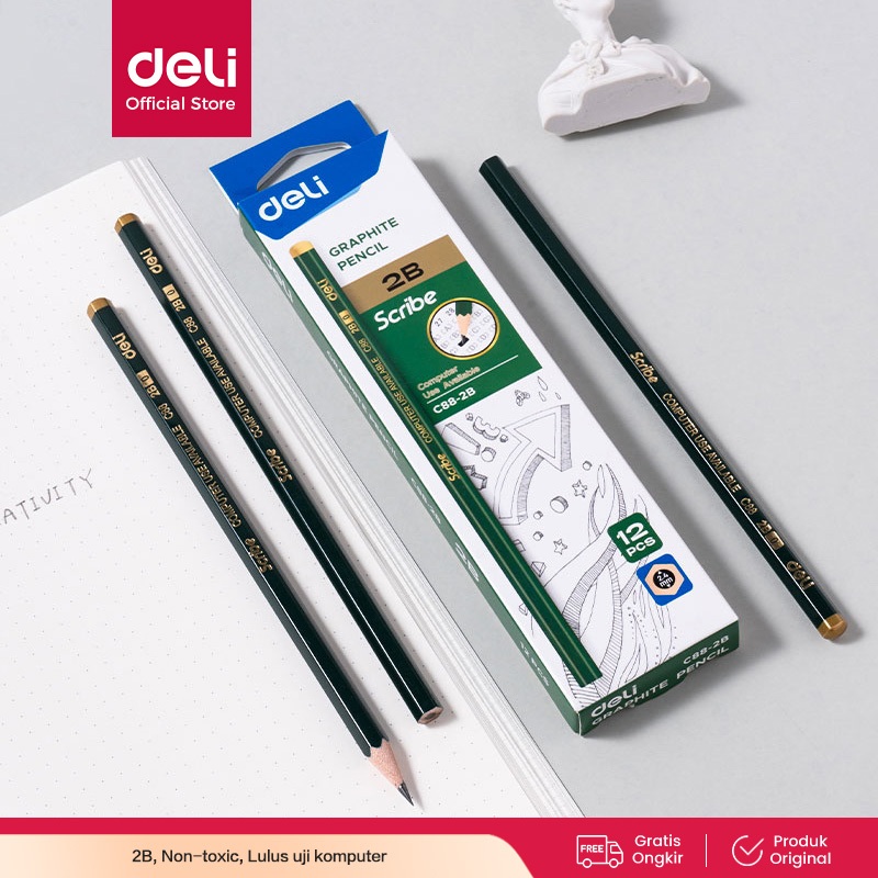 Jual Deli Graphite Pencil / Pensil Kayu 2B 1 Pack Isi 12pcs Kualitas ...