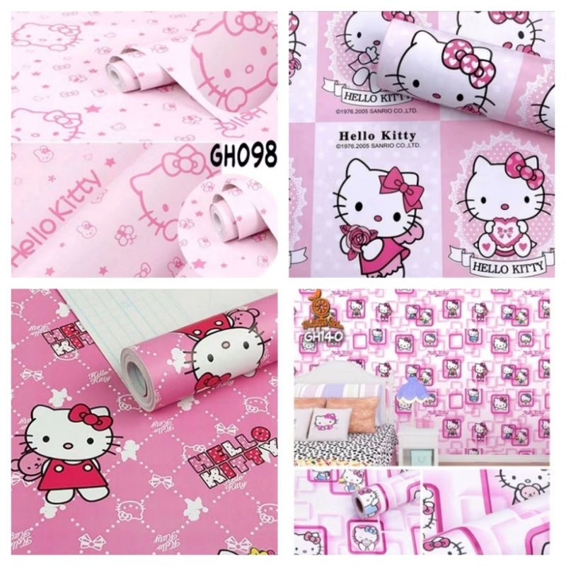 Jual Wallpaper Dinding Hello Kitty Walpaper Stiker Dinding Kamar Tidur Anak Pink Motif ...