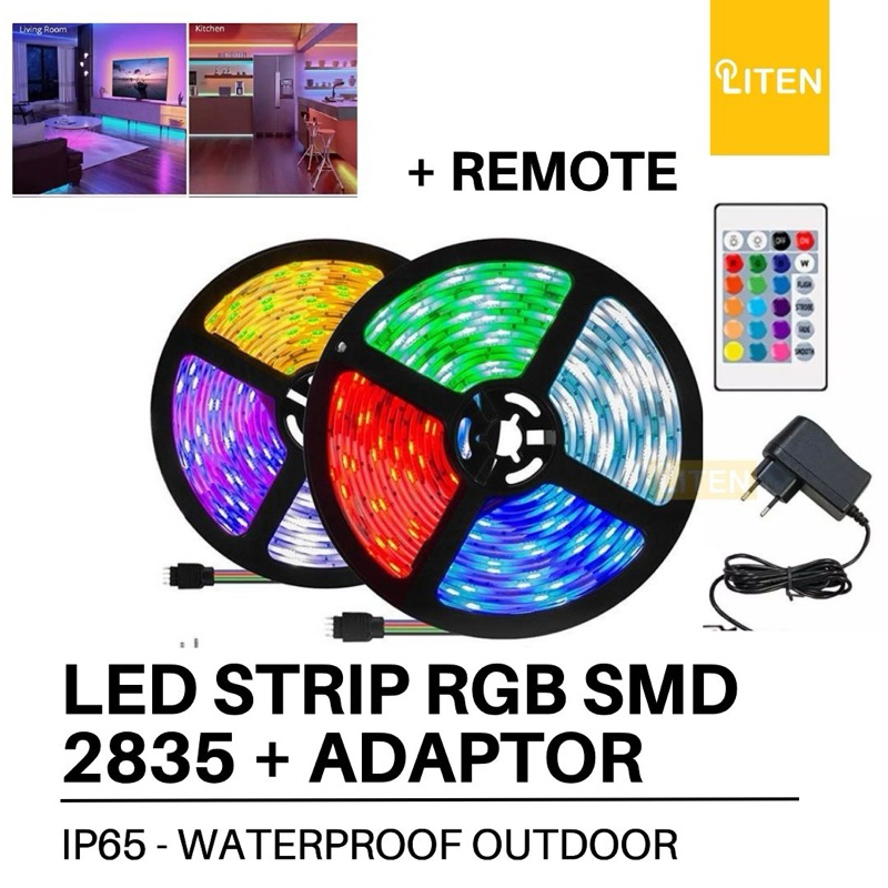 Jual Paket LED STRIP RGB 2835 MURAH Remote + Adaptor / Lampu Strip SMD ...