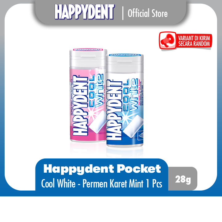 Jual Happydent Cool White Pocket Bottle 28g - Permen Karet Rasa Mint ...