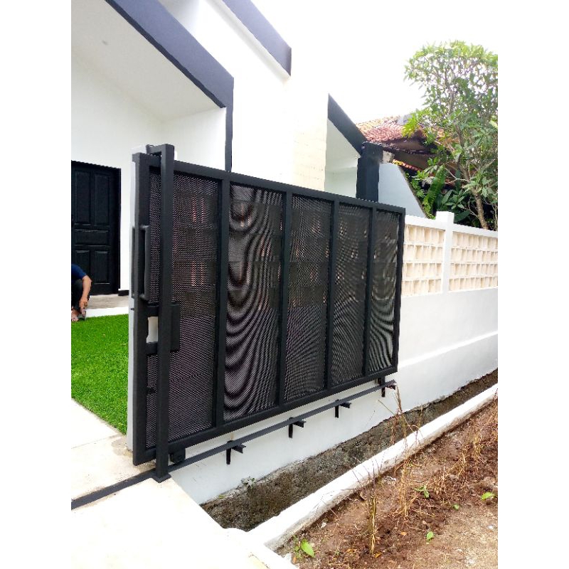 Jual pintu pagar minimalis besi plat perforated lubang 3ml | Shopee ...