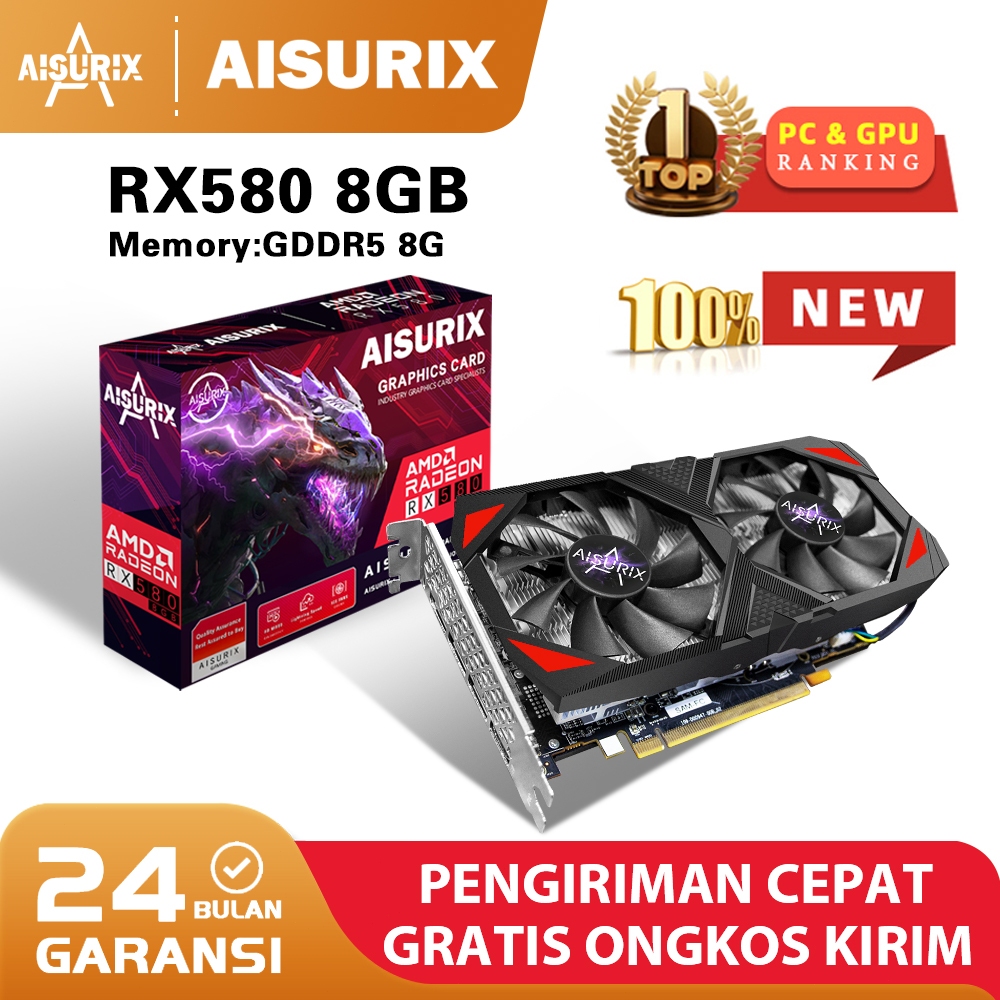 Jual AISURIX AMD VGA RX580 8GB Batu ruby GDDR5 HDMI 2048SP 256Bit ...