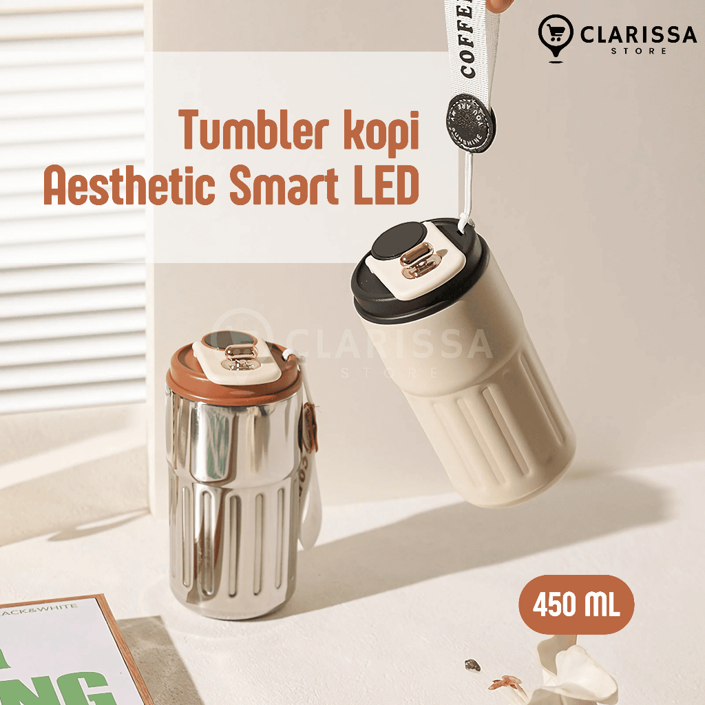 Jual Tumbler Kopi Aesthetic Smart LED Stainless Steel SUS 316 Vacuum Insulated Japan Style 450ML ...