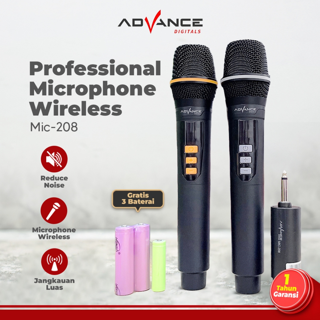 Jual Advance Mic-208 Dual Microphone Wireless Baterai tahan lama Bisa ...
