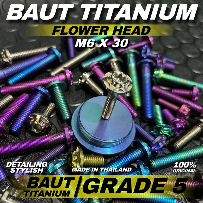 Jual BAUT TITANIUM M6 X 30 FLOWER HEAD BAUT PREMIUM BAUT TITANIUM GRADE ...