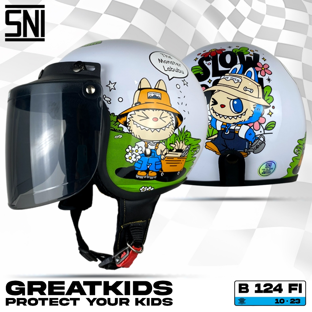 Jual HELM BOGO ANAK GREATKIDS MOTIF LABUBU KACA DATAR UNTUK ANAK USIA 3 ...
